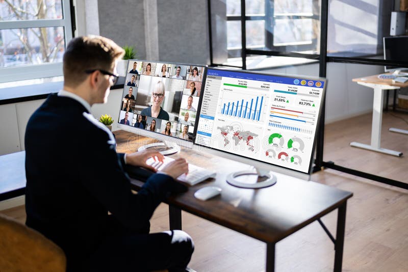 Watching Video Conference Business Webinar Stock Photo - Image of ...