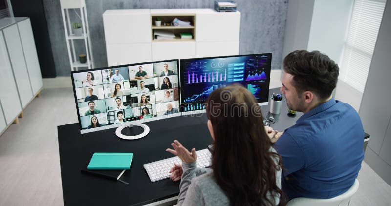 Watching Video Conference Business Webinar Stock Image - Image of teams ...