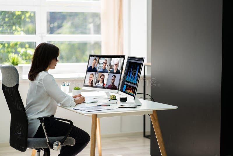 Watching Video Conference Business Webinar Stock Photo - Image of ...