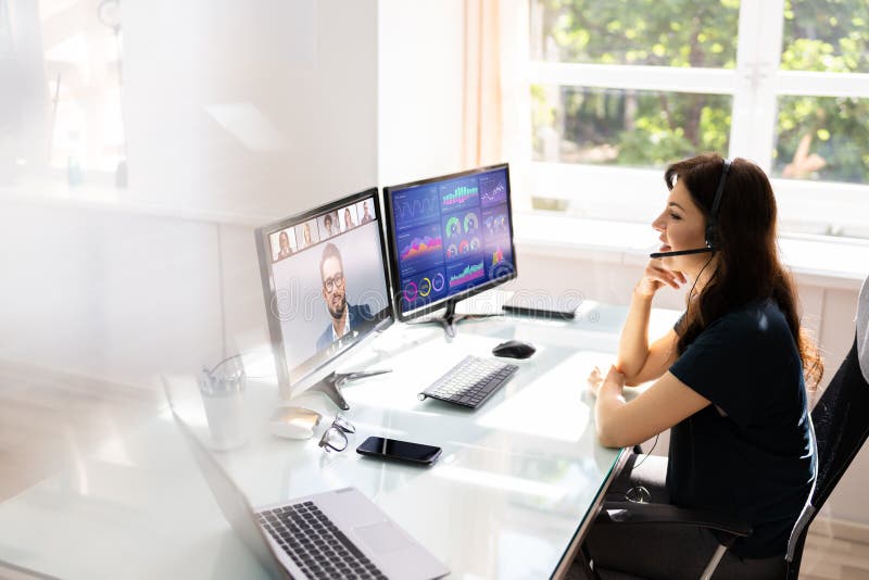 Watching Video Conference Business Webinar Stock Image - Image of ...