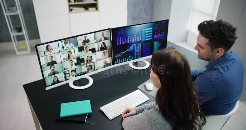 Watching Video Conference Business Webinar Stock Image - Image of ...