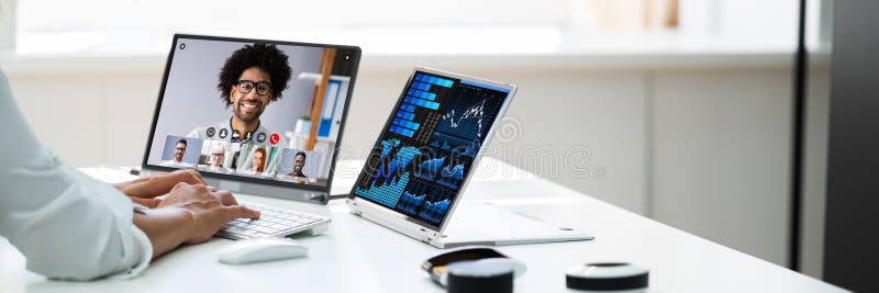 Watching Video Conference Business Webinar Stock Image - Image of data ...