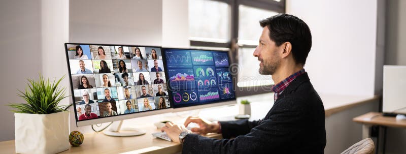 Watching Video Conference Business Webinar Stock Photo - Image of ...
