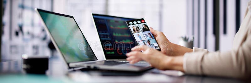 Remote Conference Webinar and KPI Dashboard Chart Stock Image - Image ...