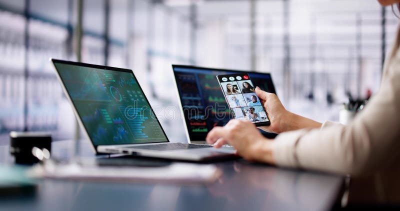 Remote Conference Webinar and KPI Dashboard Chart Stock Image - Image ...