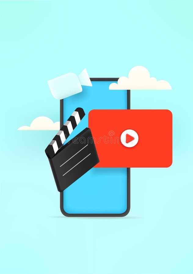 Watching Video Via Smartphone App. 3d Style Vector Stock Vector ...
