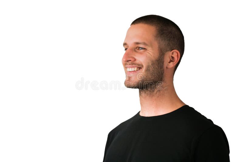 Side View Portrait of Smiling Handsome Man on White Background Stock ...
