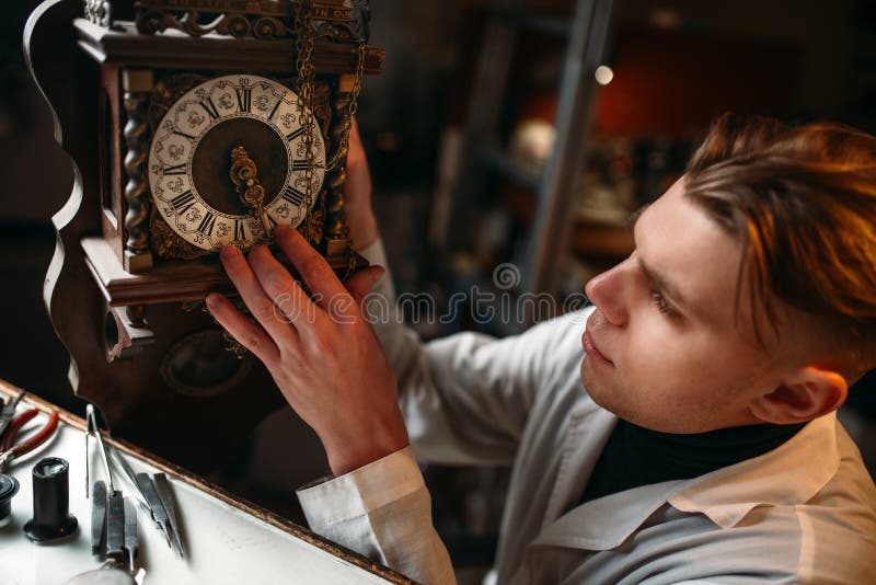 Watchmaker Adjusts the Mechanism of Old Watches Stock Photo - Image of ...