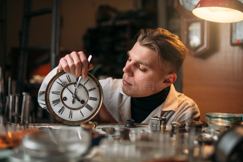 Watchmaker Adjusts the Mechanism of Old Watches Stock Photo - Image of ...
