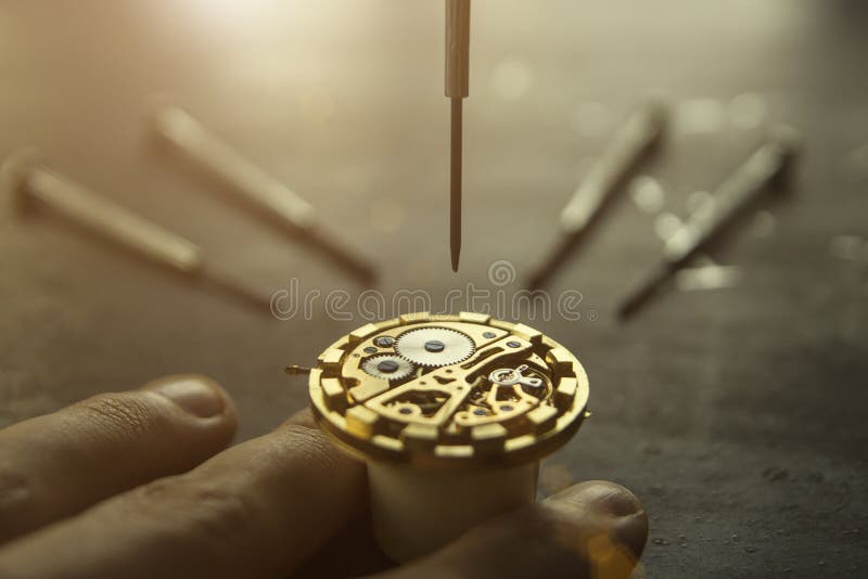 Watchmaker is Repairing the Wristwatch, Mechanical Watch Stock Image ...