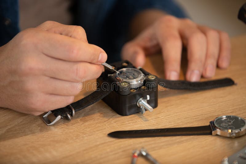 Watchmaker or Repair Man in Action Stock Image - Image of horology ...