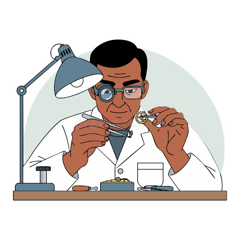 Watchmaker Repairing Mechanical Watch with Magnifying Glass and Tools ...