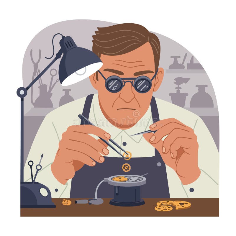 Focused Watchmaker Stock Illustrations – 10 Focused Watchmaker Stock ...