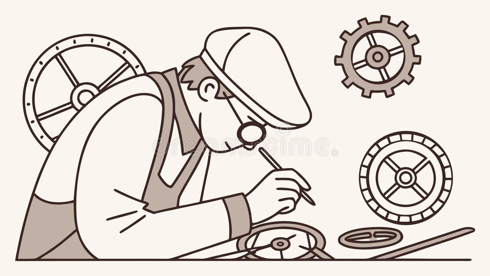 Watchmaker at Workbench, Precision Craftsmanship, Vector Design ...