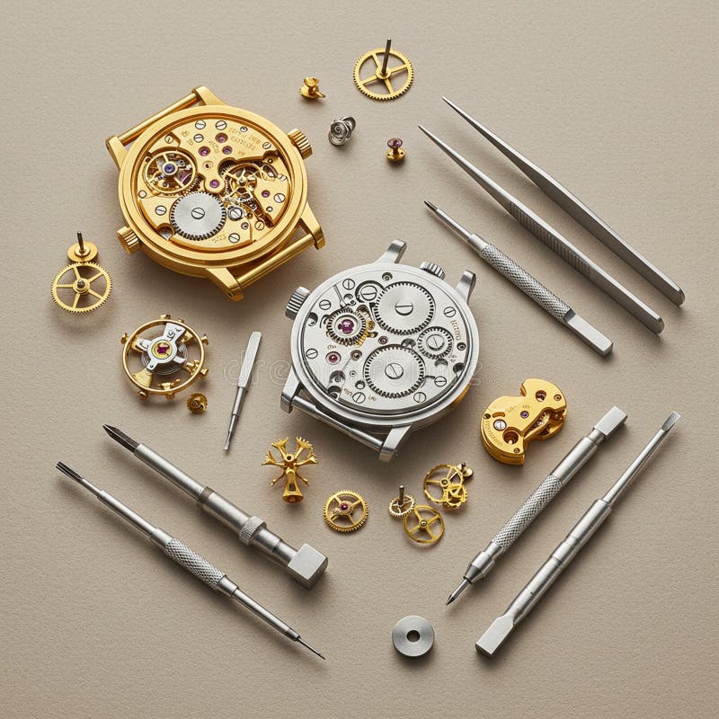 Watchmaking Components Including Two Watch Movements, One Gold and One ...