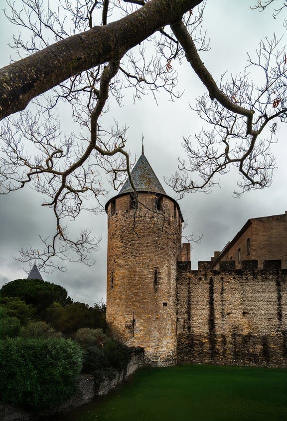 Watchtower of the Comtal Castle of Carcassonne through the Bare ...