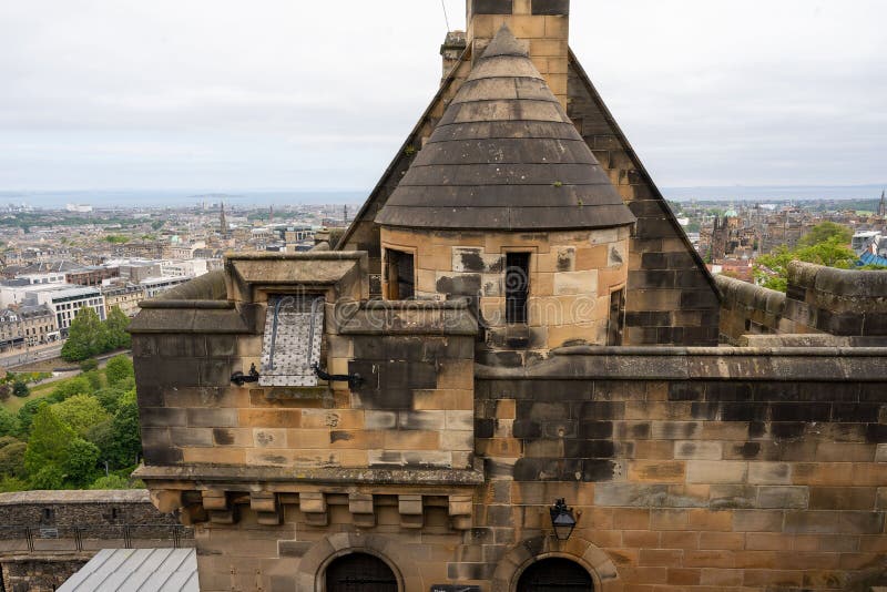 Watchtower of Edinburgh Castle Overlooking the City. Stock Photo ...