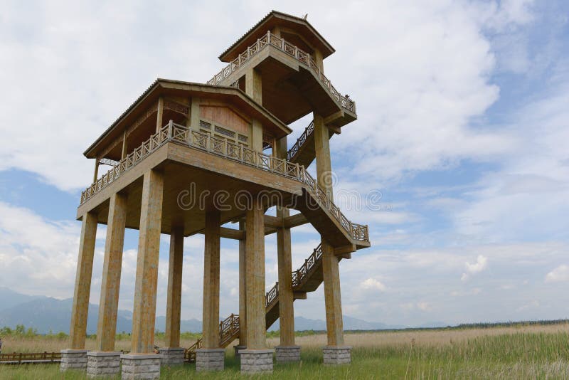 Watchtower in the field stock photo. Image of tree, mountain - 55605476