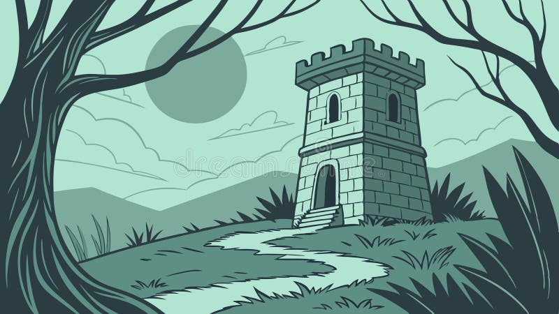 Watchtower on Forest Path, Journey and Vigilance, Vector Design ...