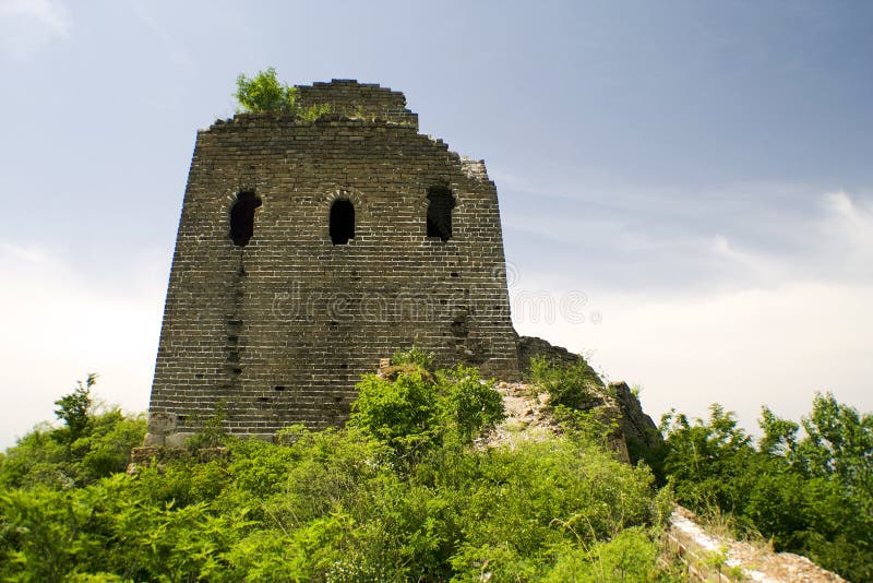 Watchtower of the Great Wall on Top of a Hill Stock Photo - Image of ...