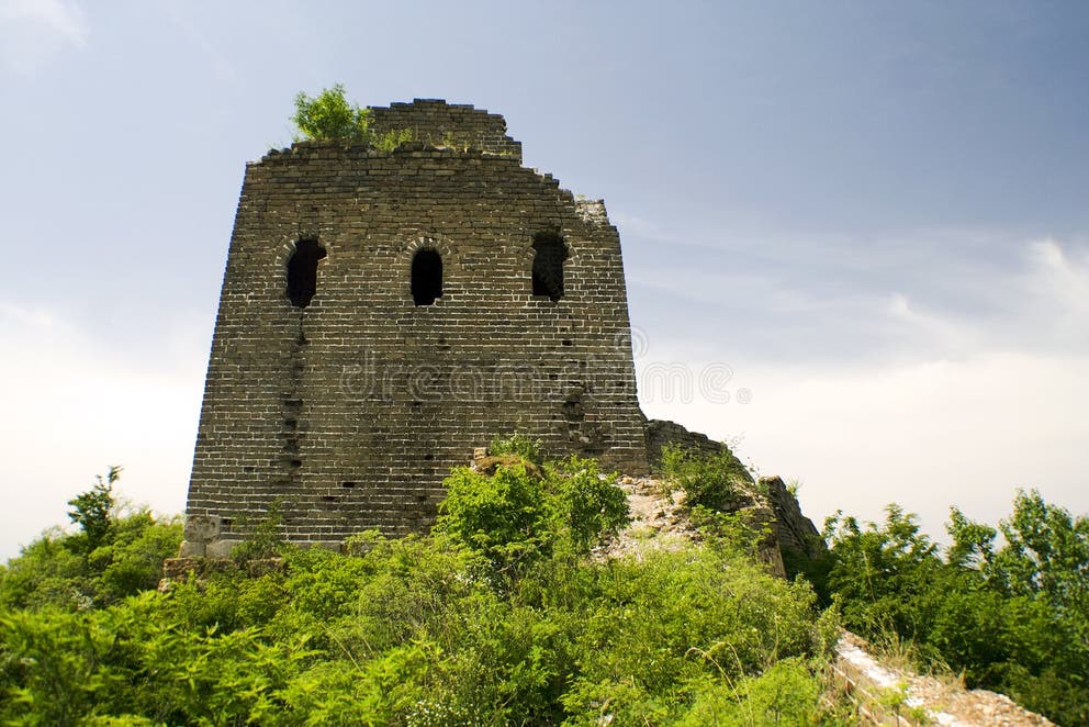Watchtower of the Great Wall on Top of a Hill Stock Photo - Image of ...