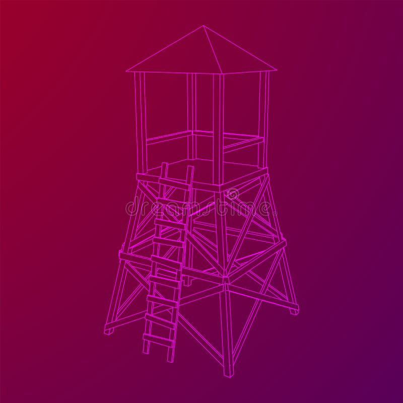 Watchtower or Observation Tower for Hunters. Wireframe Low Poly Mesh ...