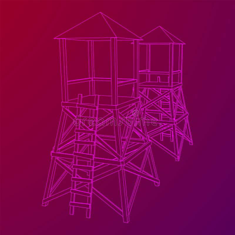 Watchtower or Observation Tower for Hunters. Wireframe Low Poly Mesh ...