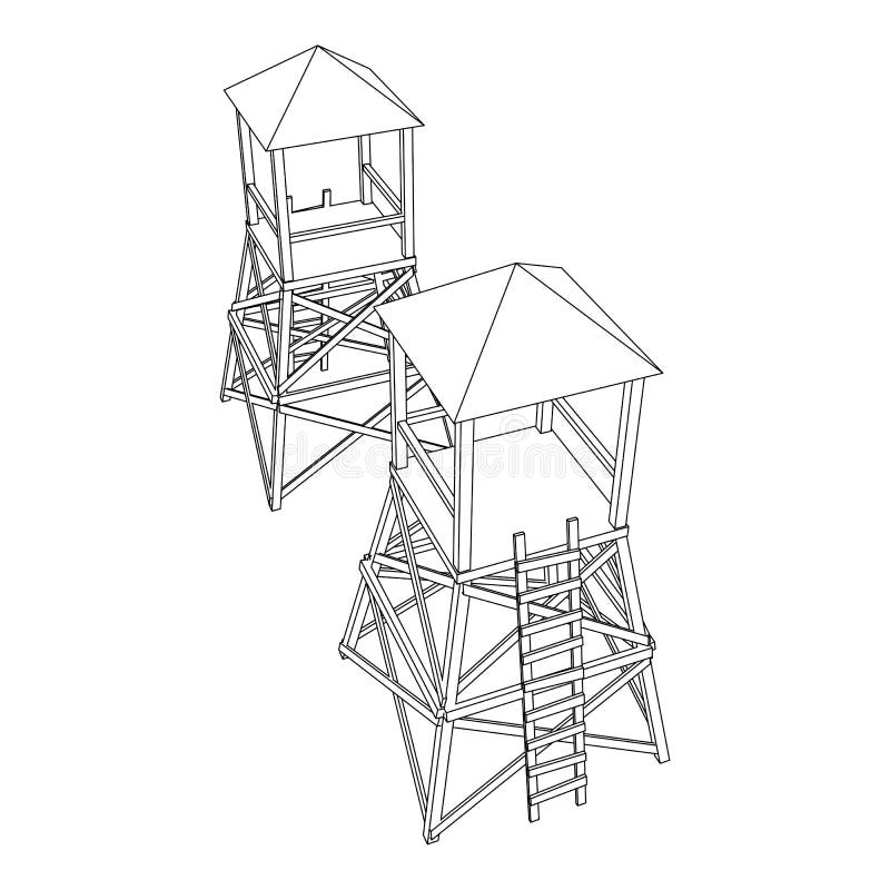 Watchtower or Observation Tower for Hunters. Wireframe Low Poly Mesh ...