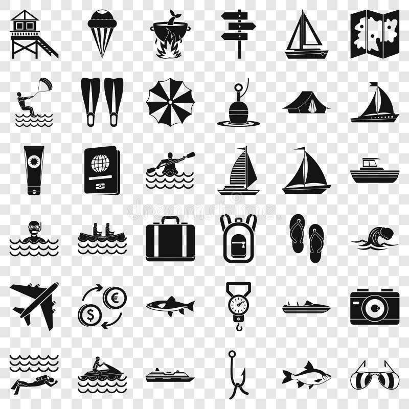 Activity of Water Logo Set, Simple Style Stock Vector - Illustration of ...