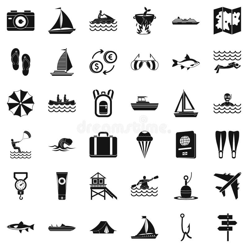 Water Activity Icons Set, Simple Style Stock Vector - Illustration of ...
