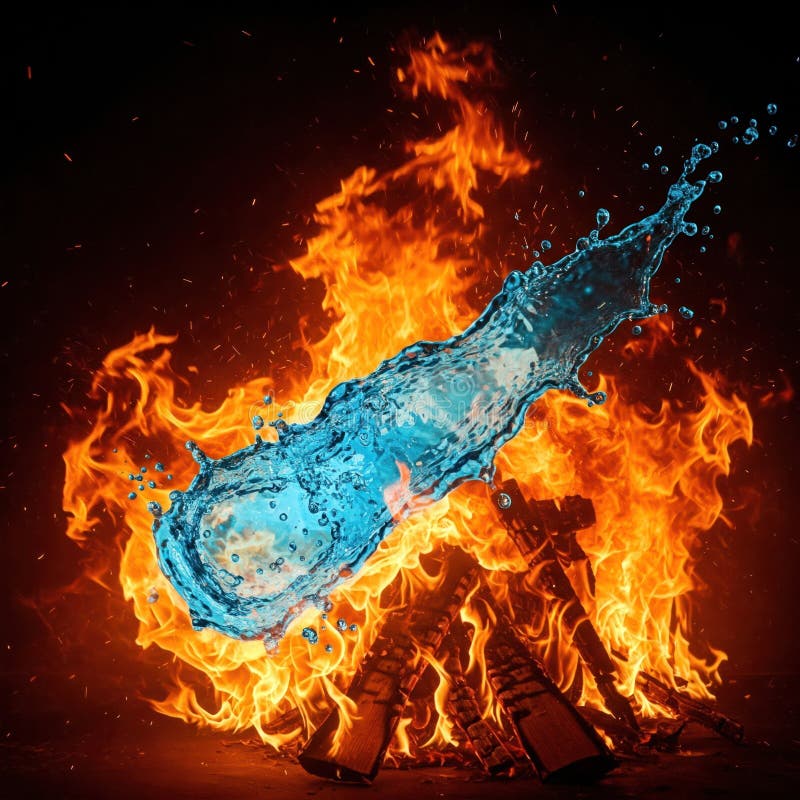Water Against Fire, a Moment of Collision of Elements. Stock Photo ...
