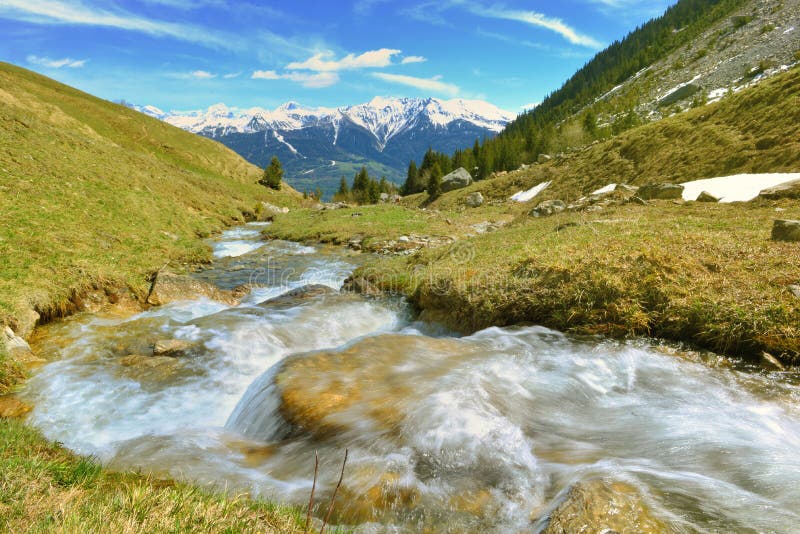Water of an Alpine Stream Flowing in Mountain Stock Image - Image of ...