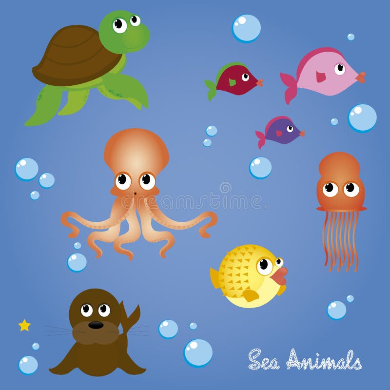 Sea Animals Cartoon Background Stock Vector - Illustration of ...