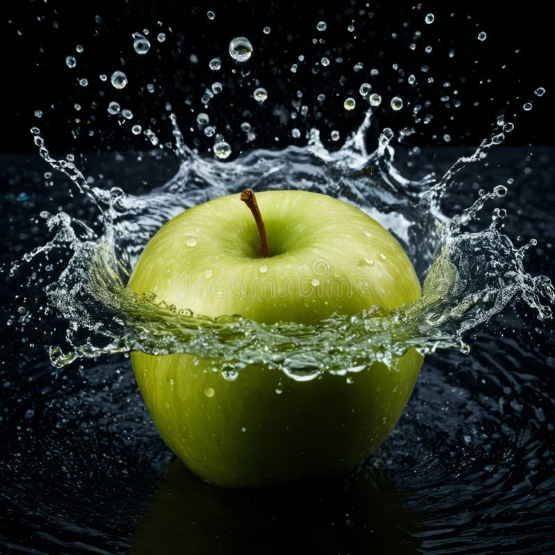 Splash Water Apple Surrounded by a Swirling Splash Water Droplets ...
