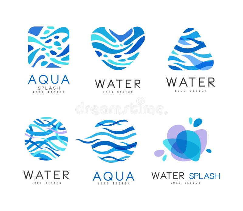 Water and Aqua Logo Design with Blue Splashes and Fluid Wave Shape ...
