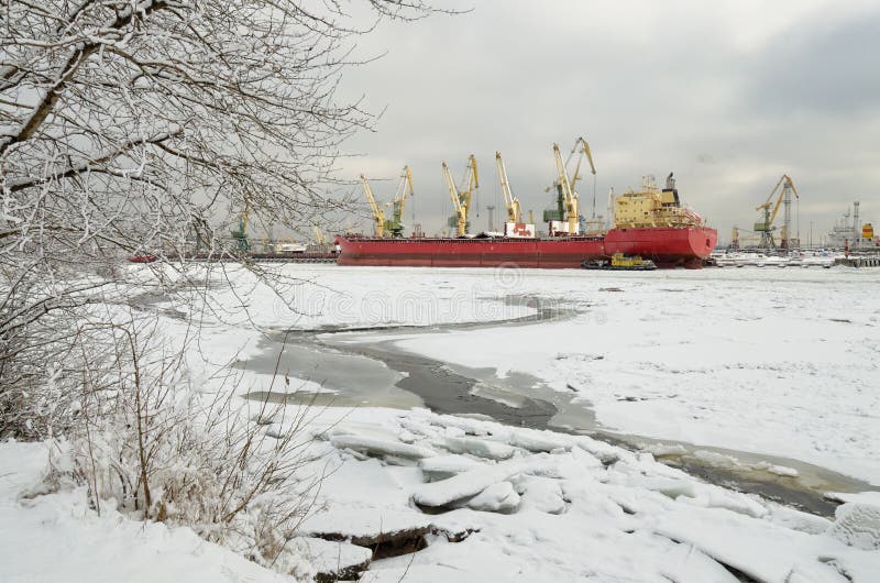 The Water Area of the Port in Winter Stock Image - Image of winter ...