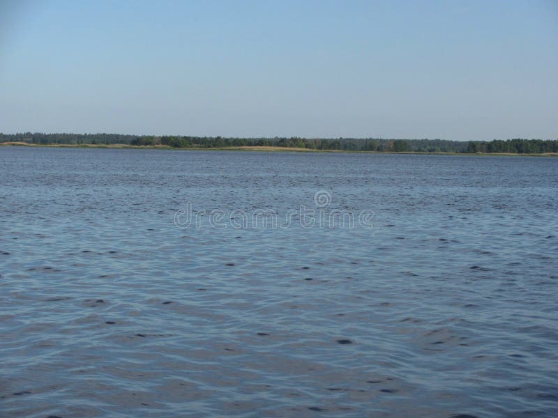 Water Area with Ripples and Forest on the Horizon Stock Photo - Image ...