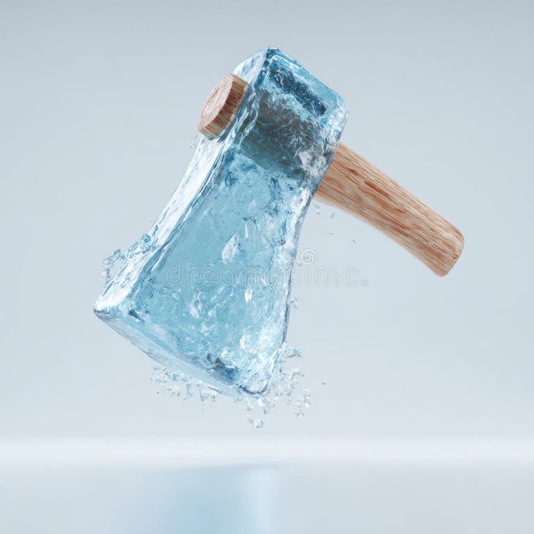 Water Axe 3D Render Light Blue Translucent Form with Wooden Handle ...