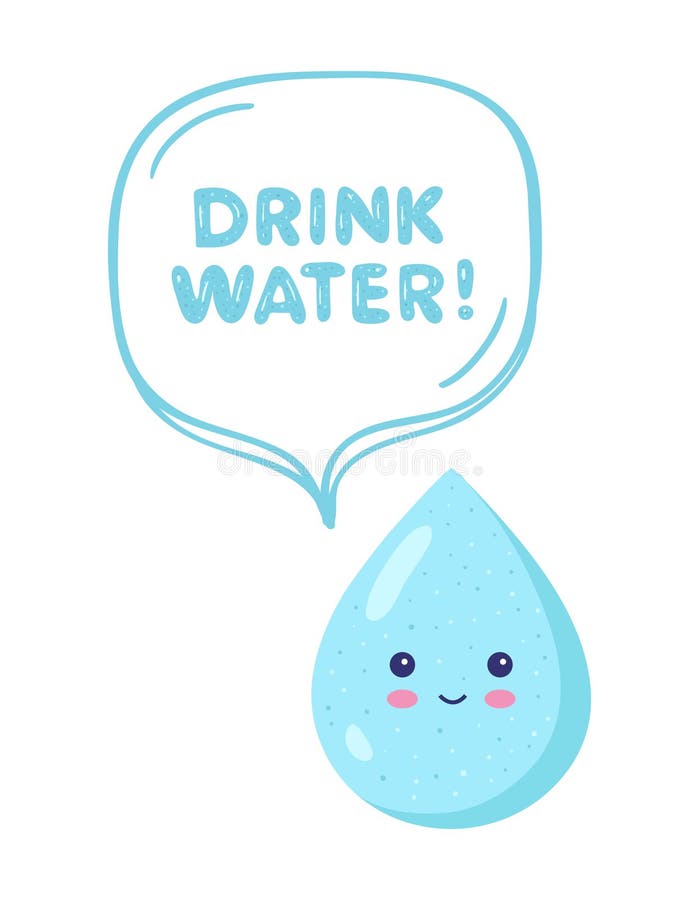 "Drink Water" Quote Cartoon Featuring a Playful Drop Encouraging ...