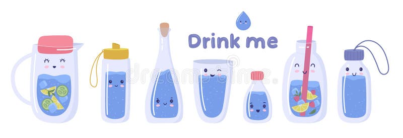 Vector Doodle Illustration of a Cute Water Bottle, with a Cheerful ...
