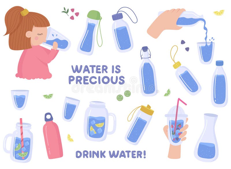 Vector Doodle Illustration of a Cute Water Bottles, with a Fun Design ...