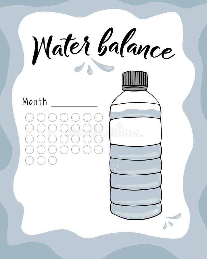 Water Balance Vector Calendar. Water Monthly Tracker. Water Consumption ...