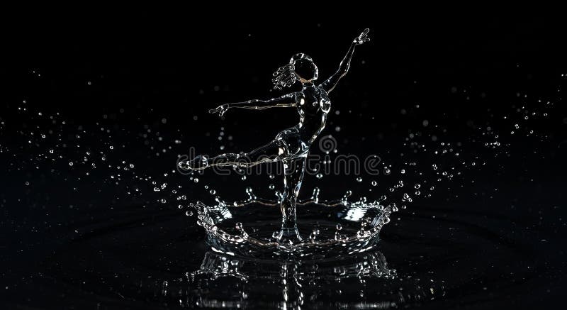 Water Ballet Dancer Sculpture in Mid-air Splash Against Black ...