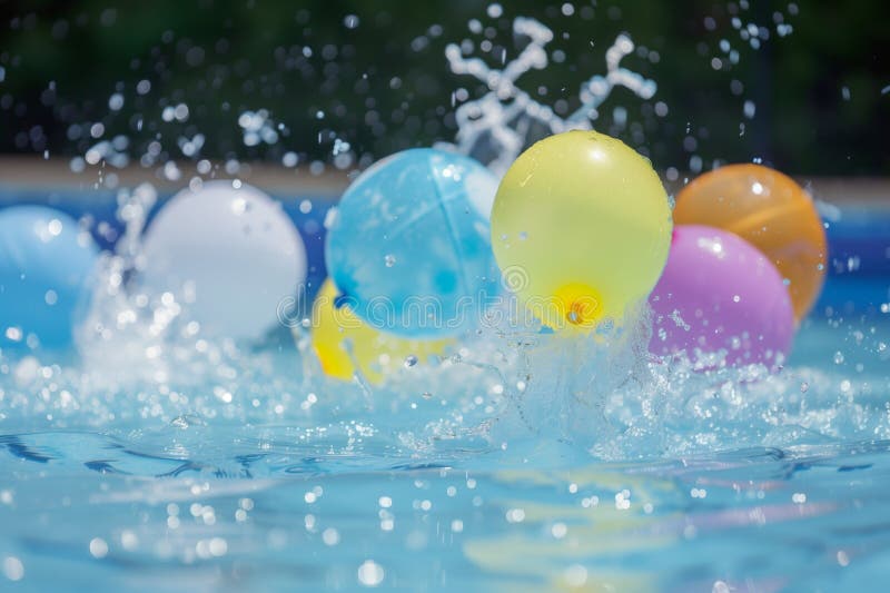 Water Balloons Hitting Pool Surface Causing Splash Stock Image - Image ...