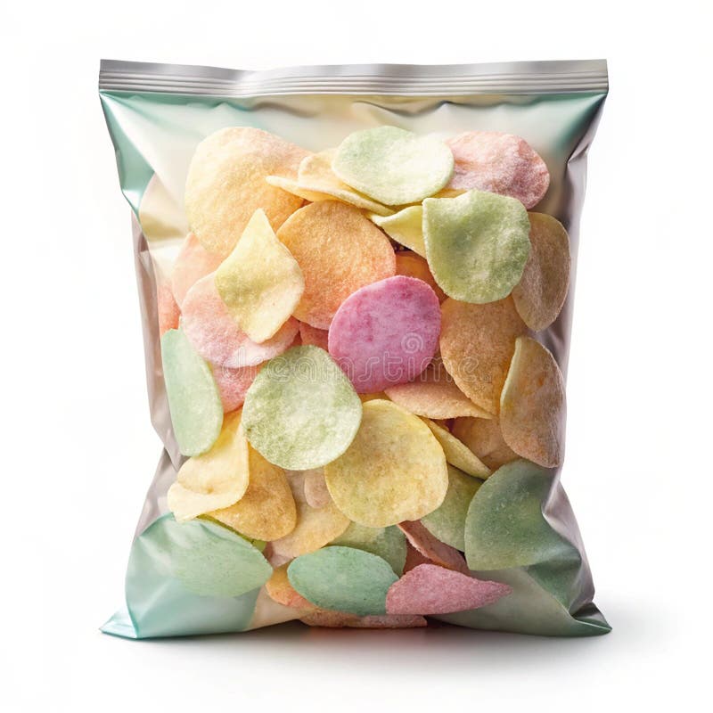 Water Based Biodegradable Chip Bag with Muted Pastel Tones Stock ...