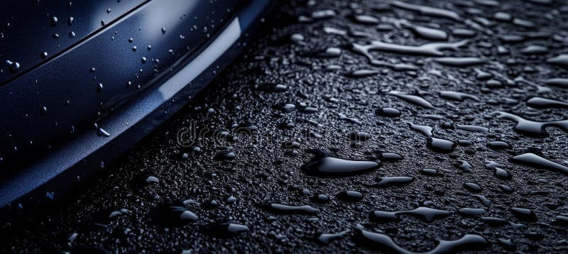 Water Beads on Metallic Blue Surface Showcasing the Hydrophobic Effect ...