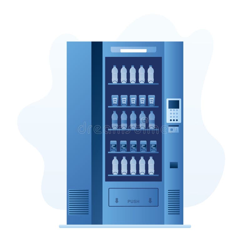 Water and Beverages Vending Machine. Trendy Blue Style Design Stock ...