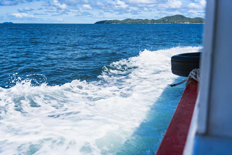 Water Blue Ocean Splash and Boat in the Sea Way ,Waves Splashing on the ...
