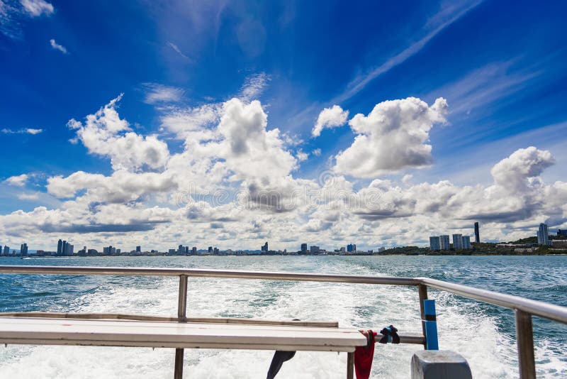 Water Blue Ocean Splash and Boat in the Sea Way ,Waves Splashing on the ...