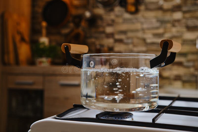 Boiling Water in Transparent Pot Stock Photo - Image of horizontal ...